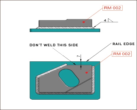 Weldable rail clip RM 002